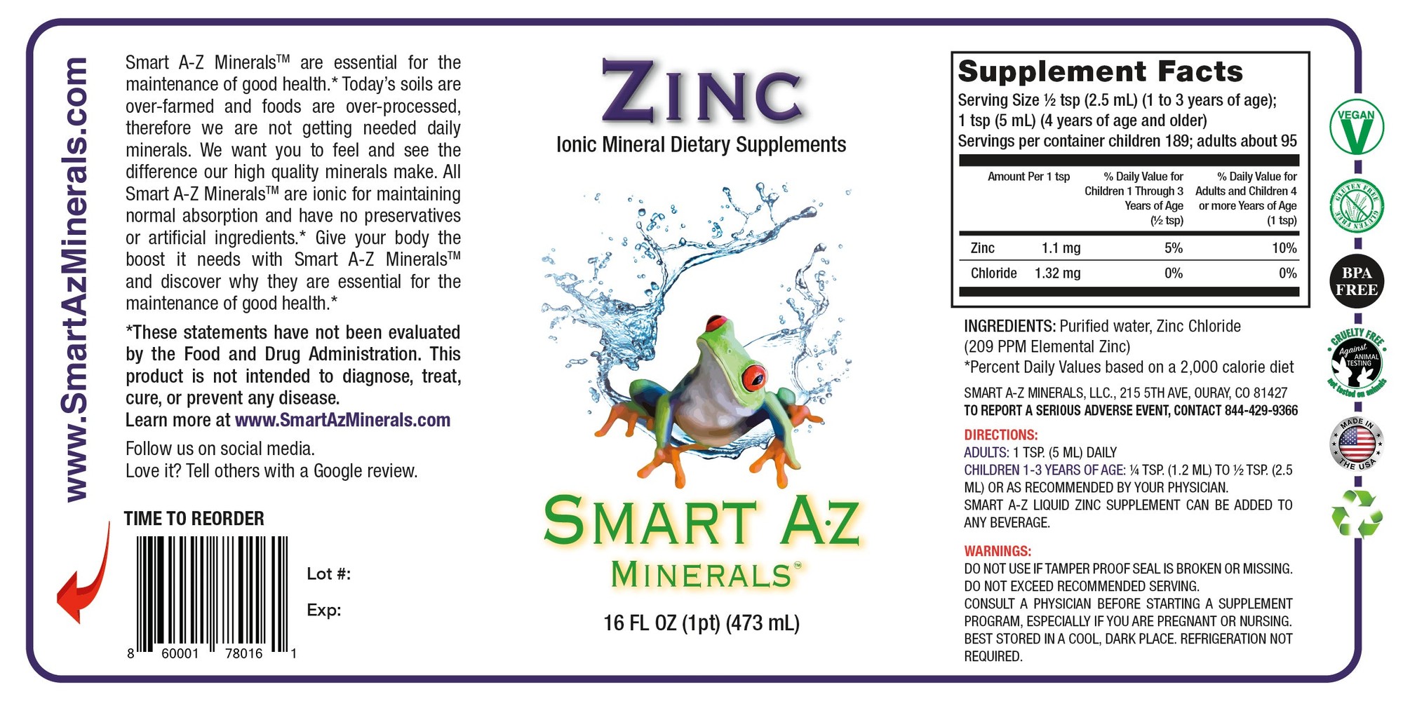 Zinc Liquid Mineral Supplement | Smart AZ Minerals